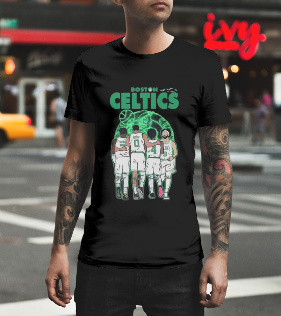 Boston Celtics Brown Tatum Holiday Derrick Signatures Basketball Players T-Shirt