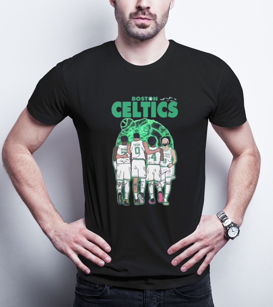Boston Celtics Brown Tatum Holiday Derrick Signatures Basketball Players T-Shirt