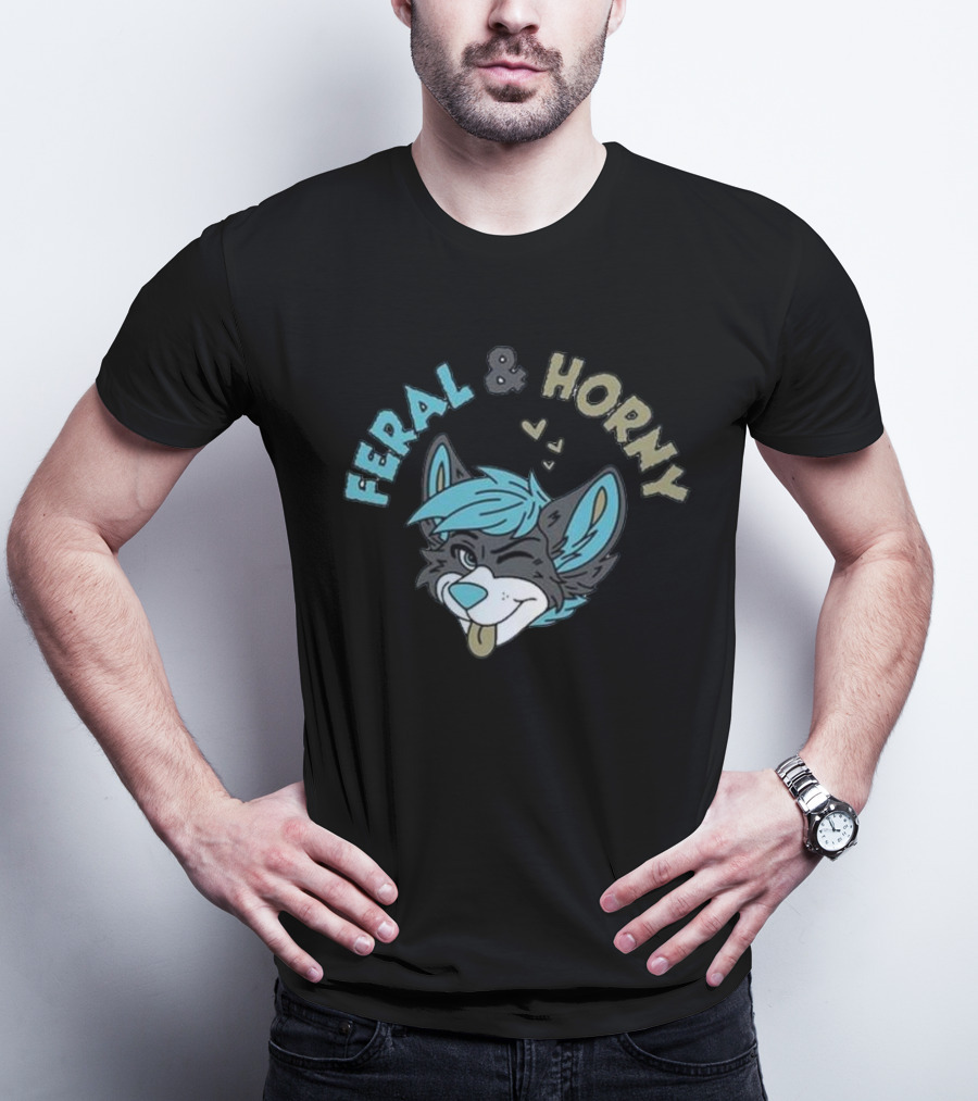 Feral And Horny Winking Furry Character With Hearts T-Shirt
