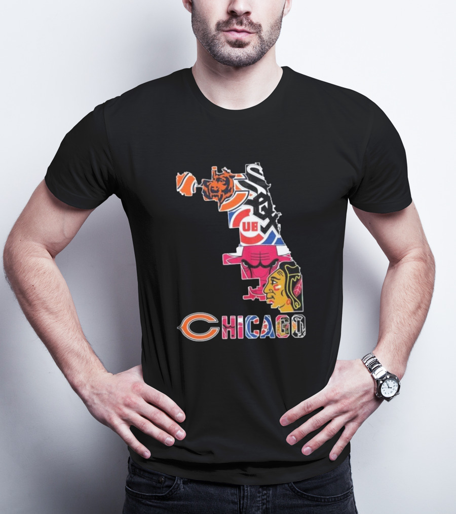 Chicago Cubs White Sox Bulls Bears Blackhawks Maps T-Shirt