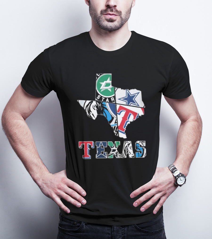 Texas Sports Teams Dallas Stars Dallas Cowboys Dallas Mavericks Texas Rangers Logos T-Shirt