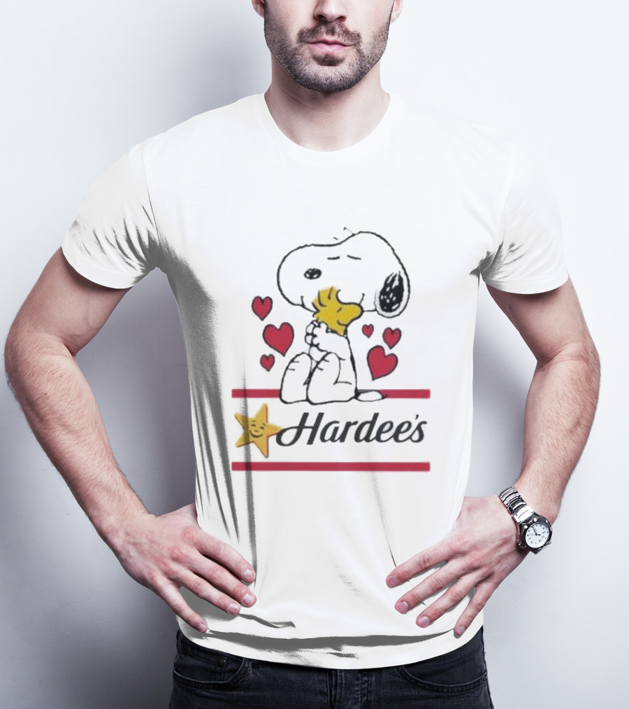 Snoopy And Woodstock Loving Hardee's With Hearts And Star T-Shirt