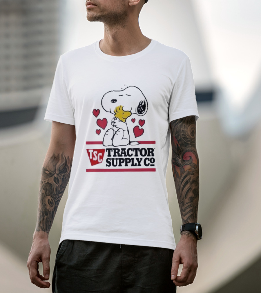 Snoopy Woodstock Hearts Tractor Supply Co Logo With TSC Emblem T-Shirt
