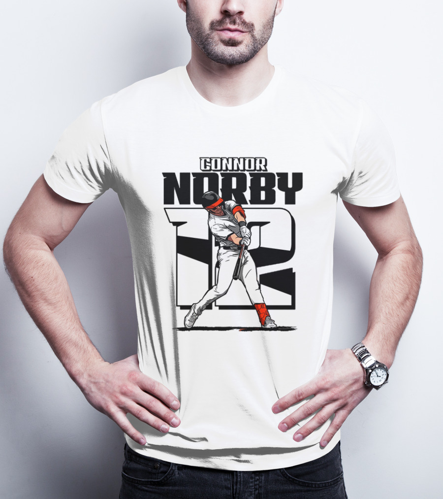 Connor Norby #12 Baseball Player Hitting Action T-Shirt