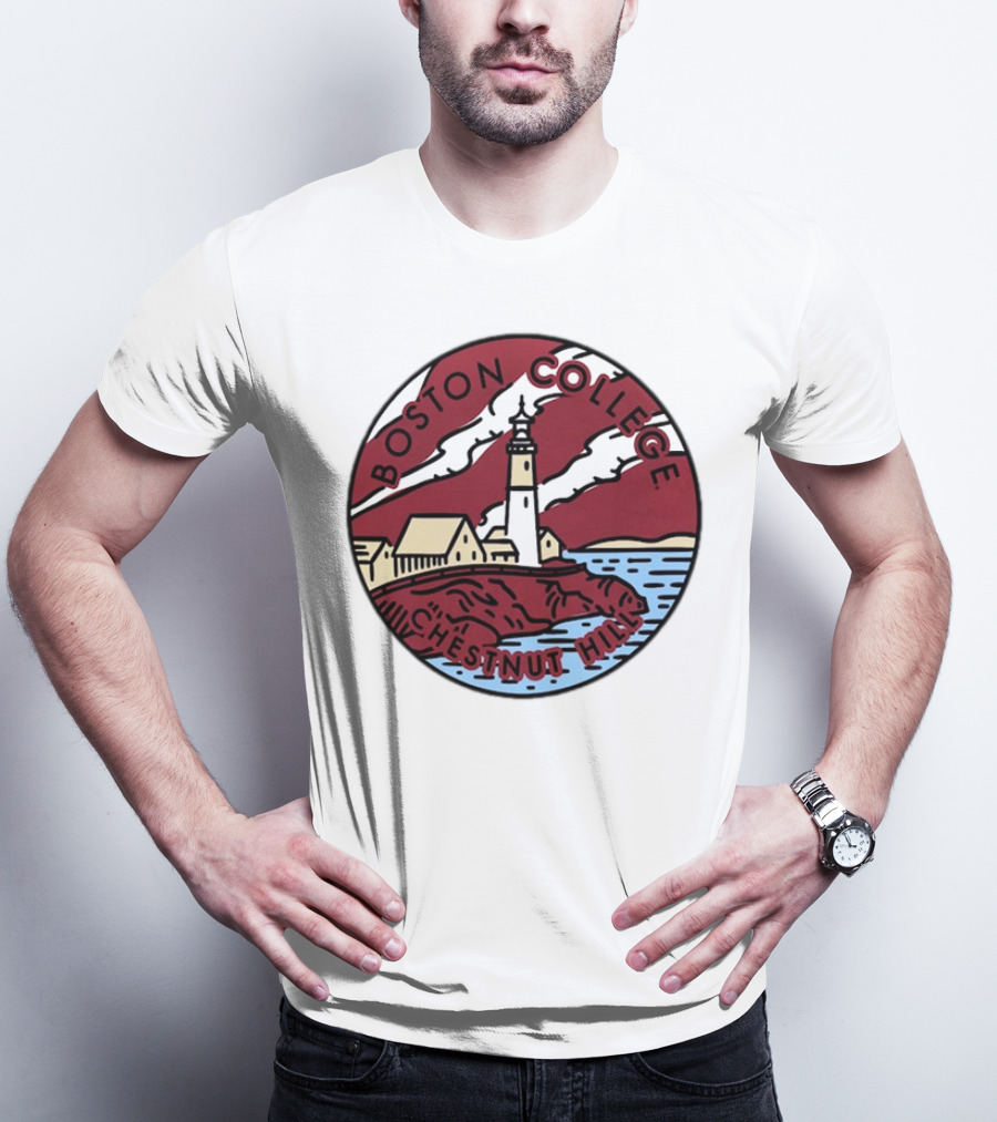 Maroon Boston College Eagles Scenic Comfort Colors Chestnut Hill Lighthouse Badge T-Shirt