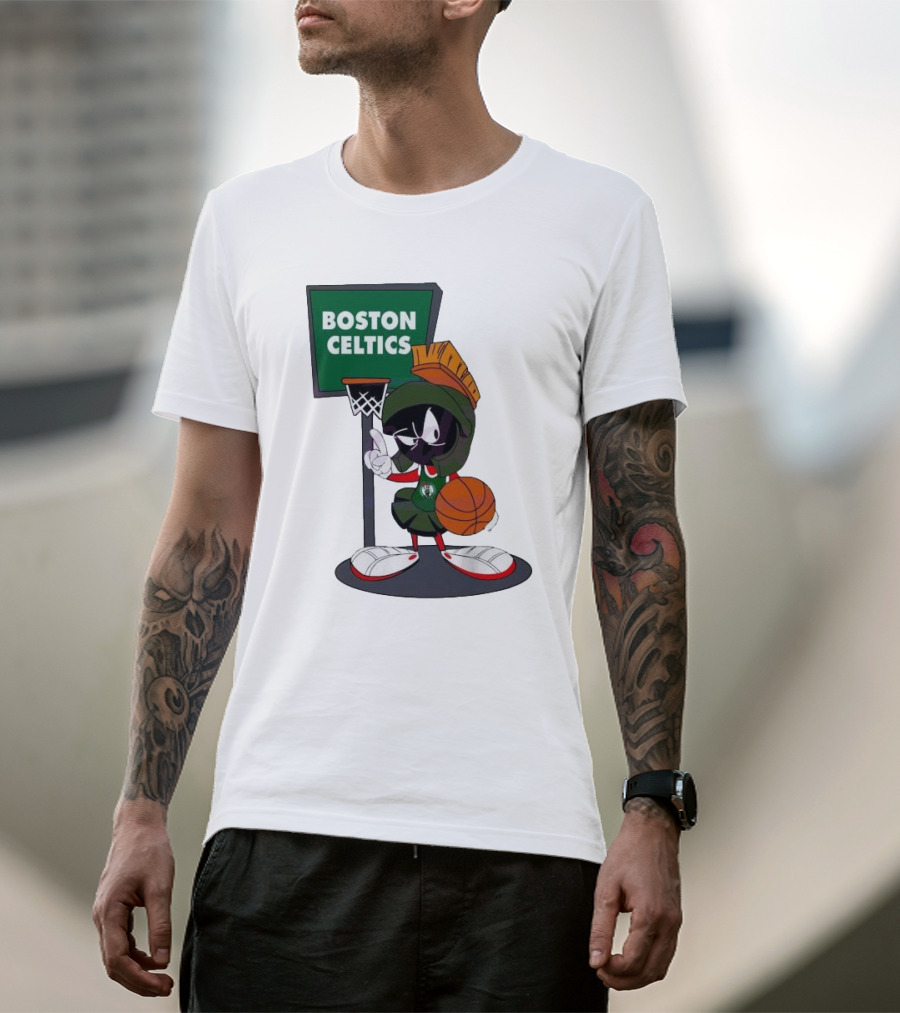 Boston Celtics Looney Tunes Marvin The Martian Basketball Hoop T-Shirt