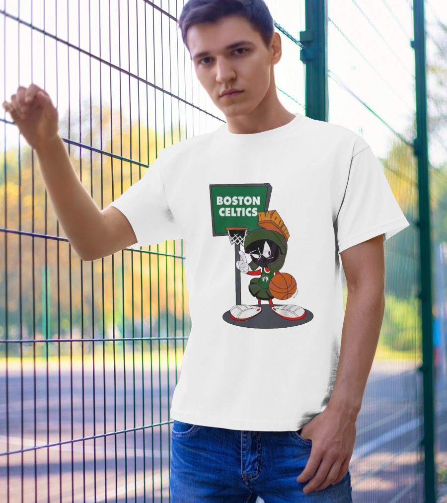 Boston Celtics Looney Tunes Marvin The Martian Basketball Hoop T-Shirt