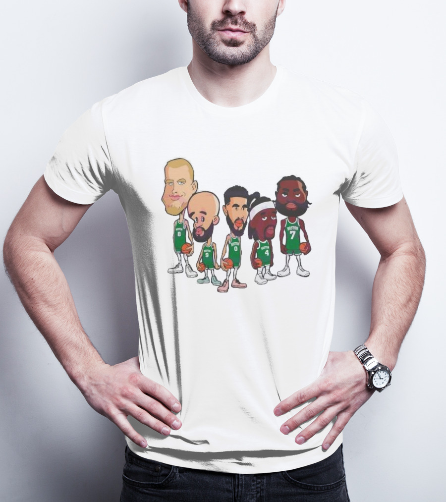 Caricature Boston Celtics Players NBA Basketball Cartoon Team Characters T-Shirt