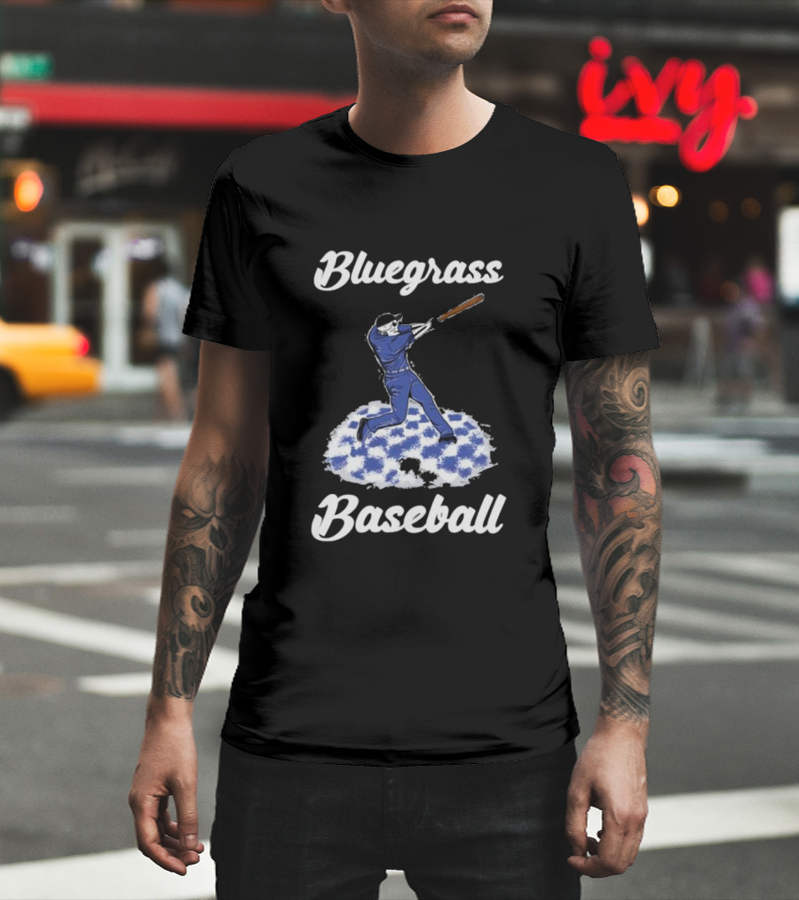 Bluegrass Baseball Batter With Blue And White Checkerboard Field T-Shirt