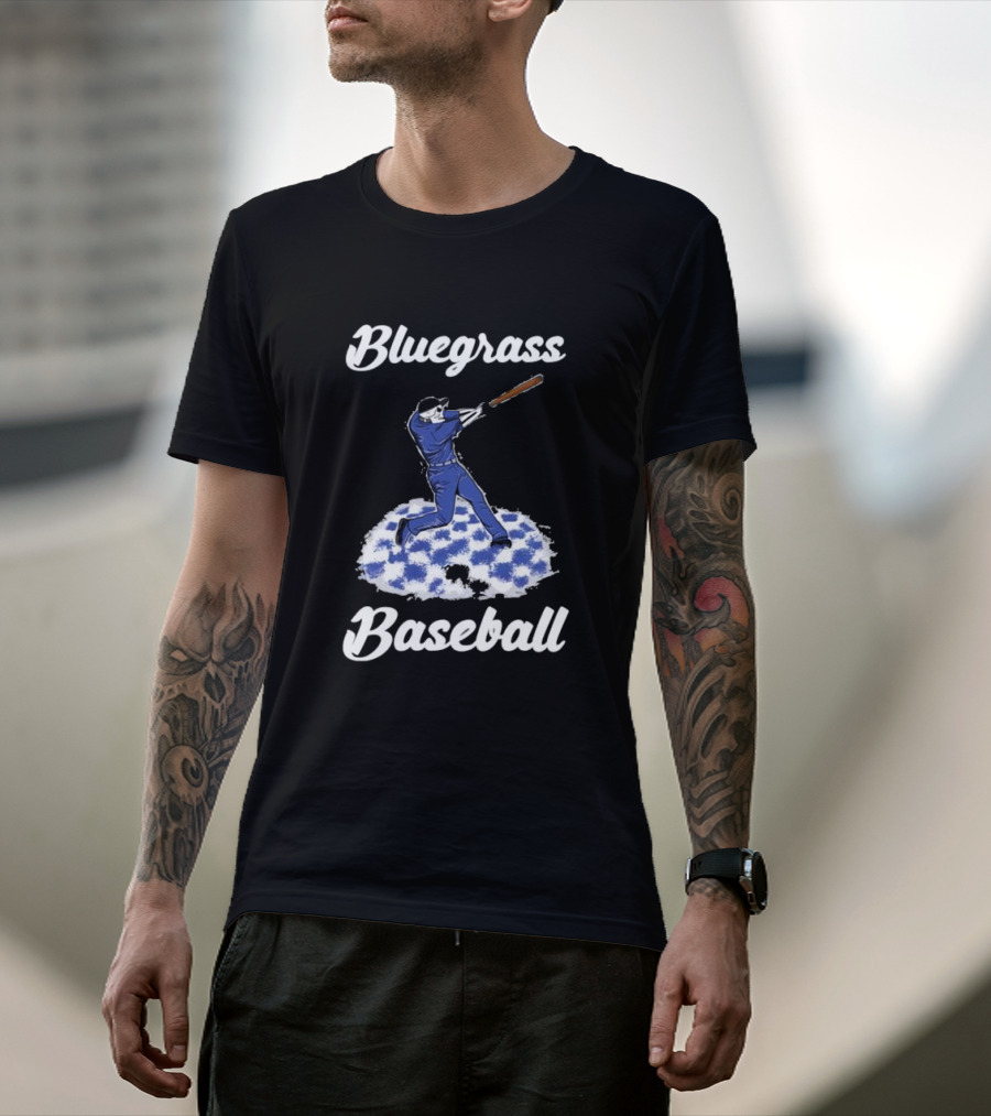Bluegrass Baseball Batter With Blue And White Checkerboard Field T-Shirt