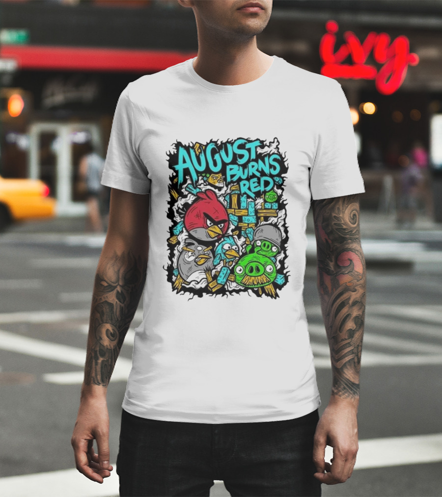 August Burns Red Angry Birds Throwback Collage With Pigs And Birds T-Shirt