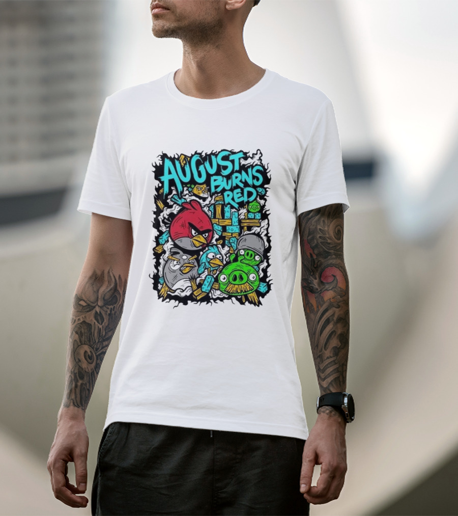 August Burns Red Angry Birds Throwback Collage With Pigs And Birds T-Shirt