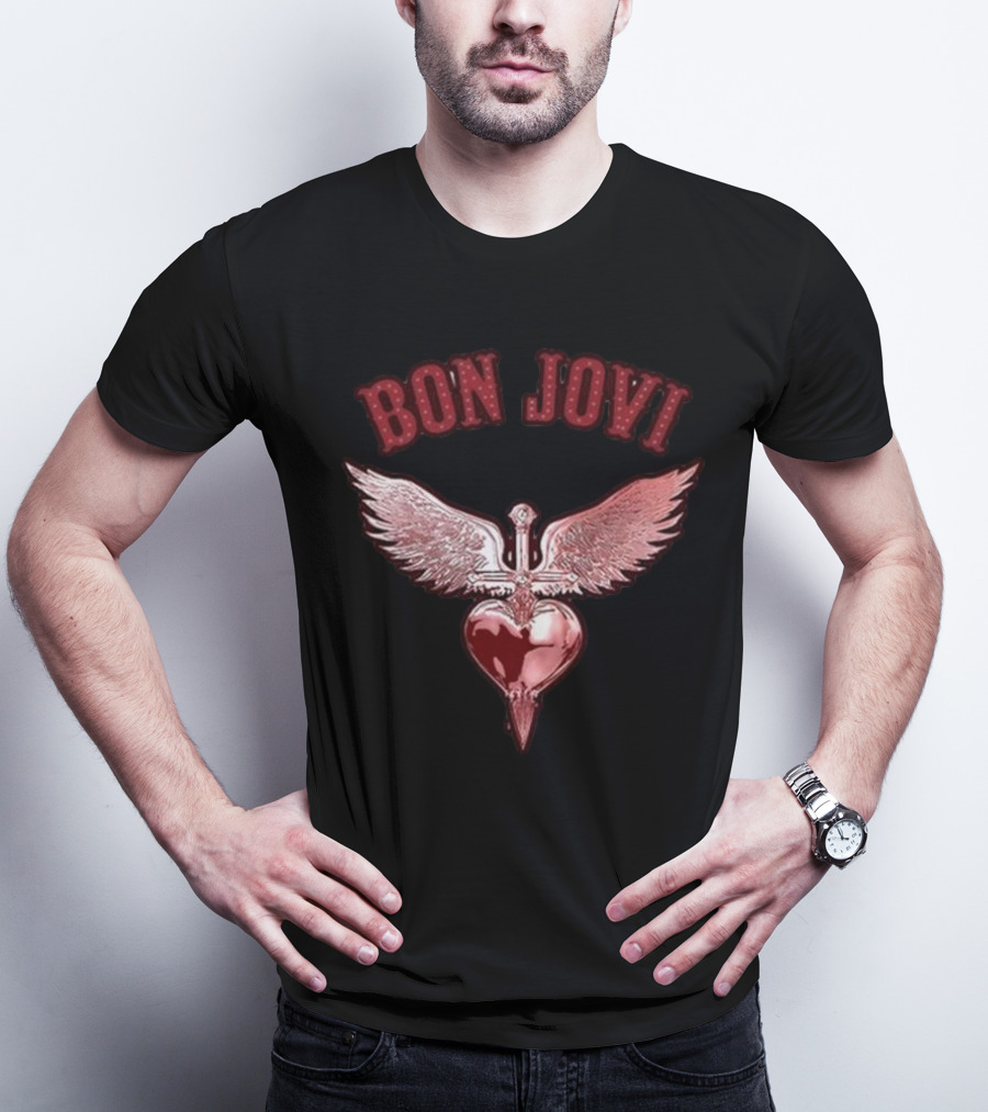 Bon Jovi Forever Red Winged Heart Dagger T-Shirt