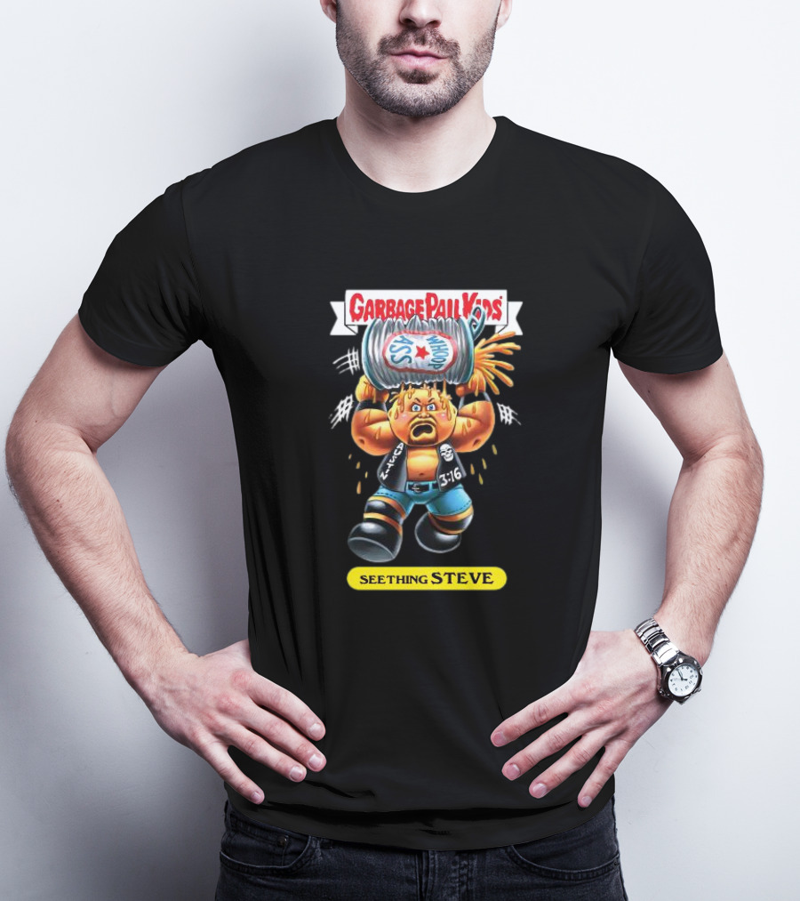 Garbage Pail Kids Seething Steve 3:16 Parody Character With Exploding Trash Can T-Shirt