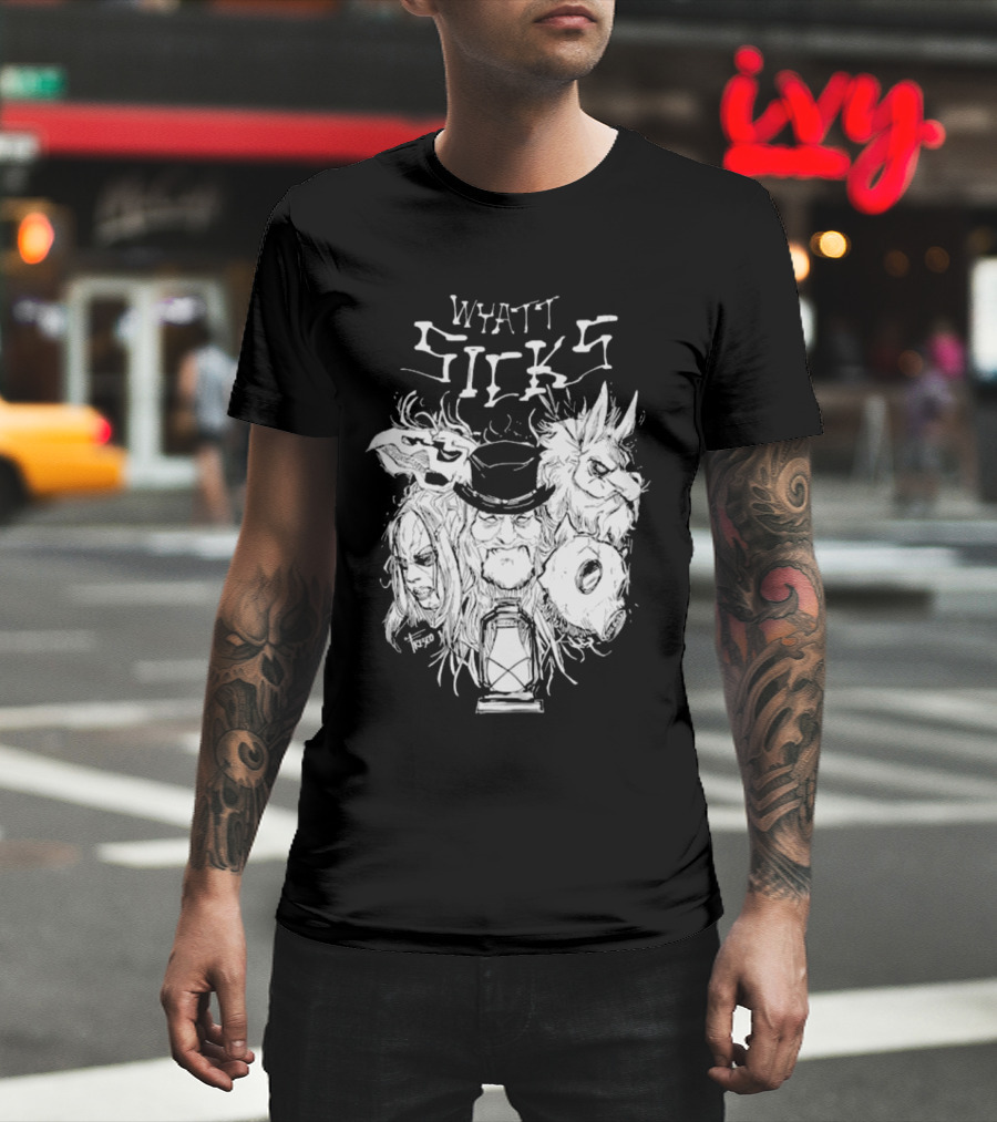 Wyatt Sicks Lantern And Masked Figures T-Shirt