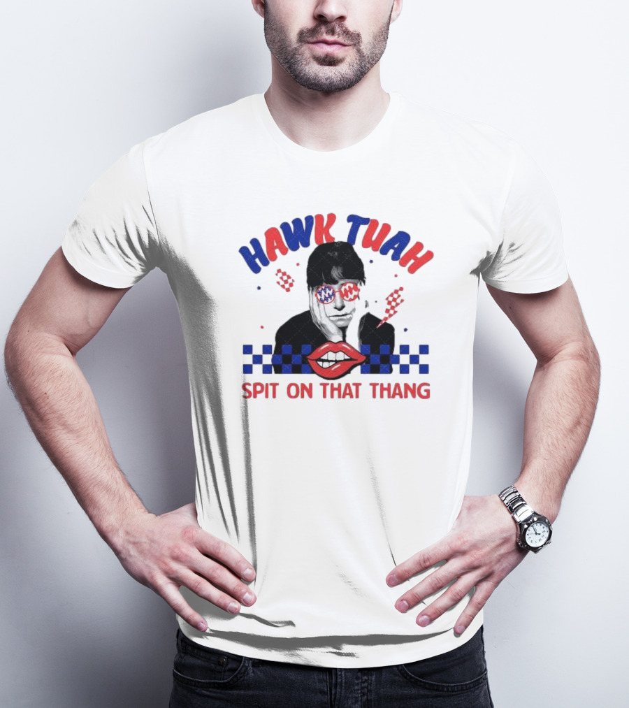 Hawk Tuah Spit On That Thang Lip Checkered Sunglasses T-Shirt