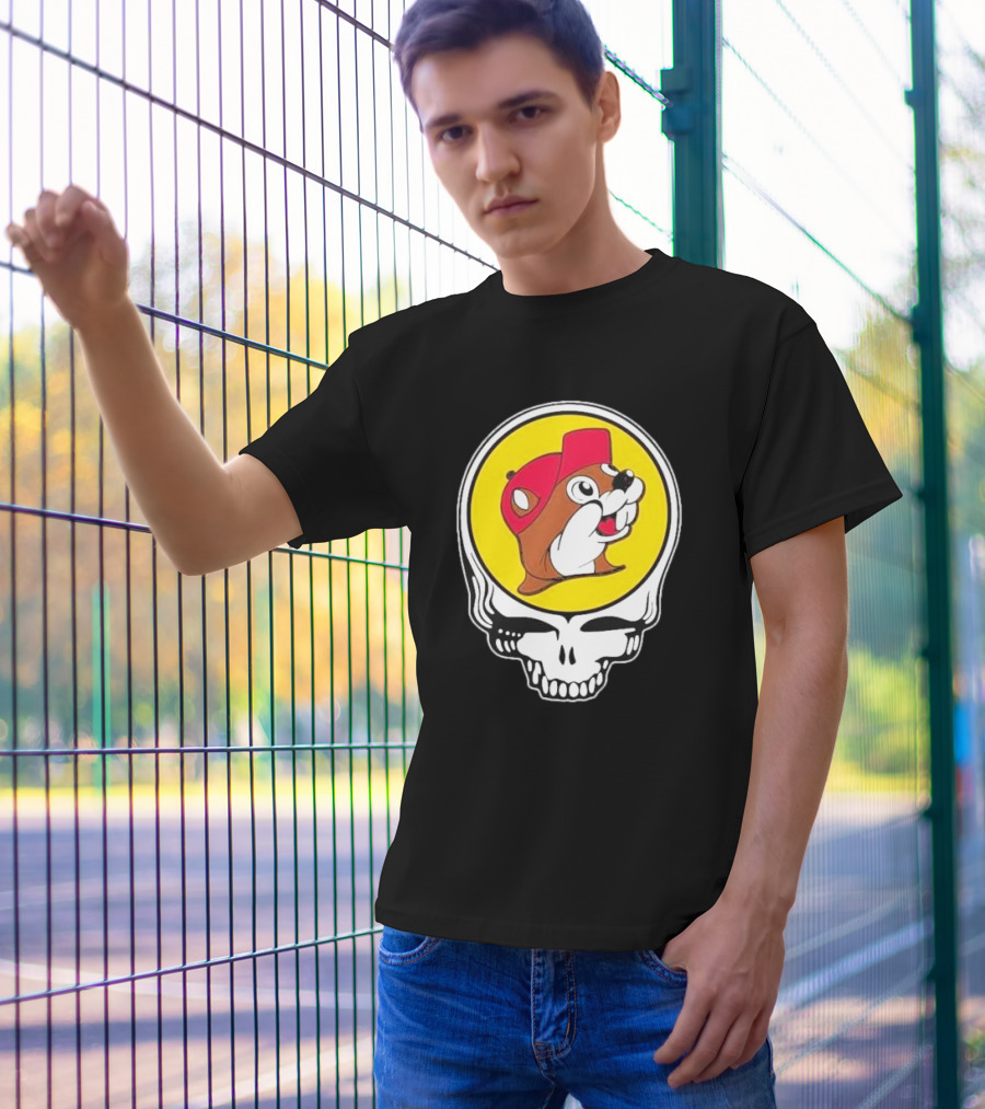 Buc-ee's Beaver In Grateful Dead Skull T-Shirt