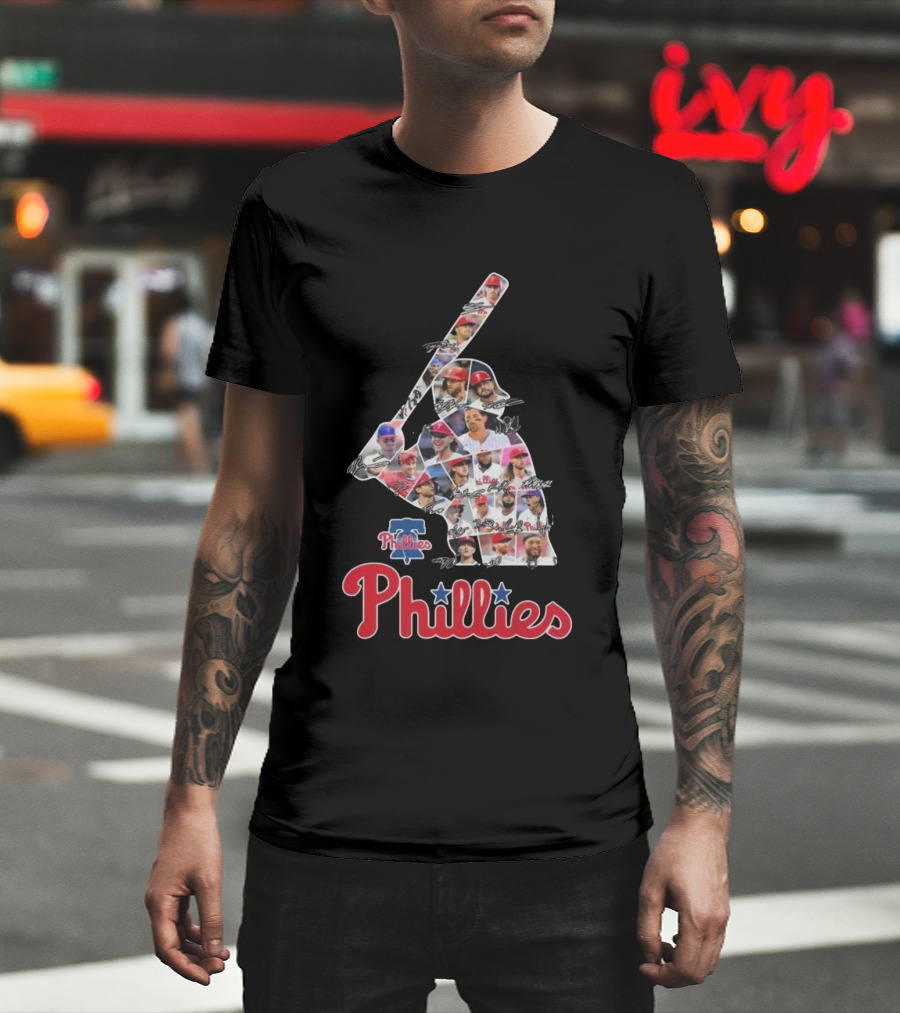 Phillies Baseball Icons Collage With Player Signatures T-Shirt