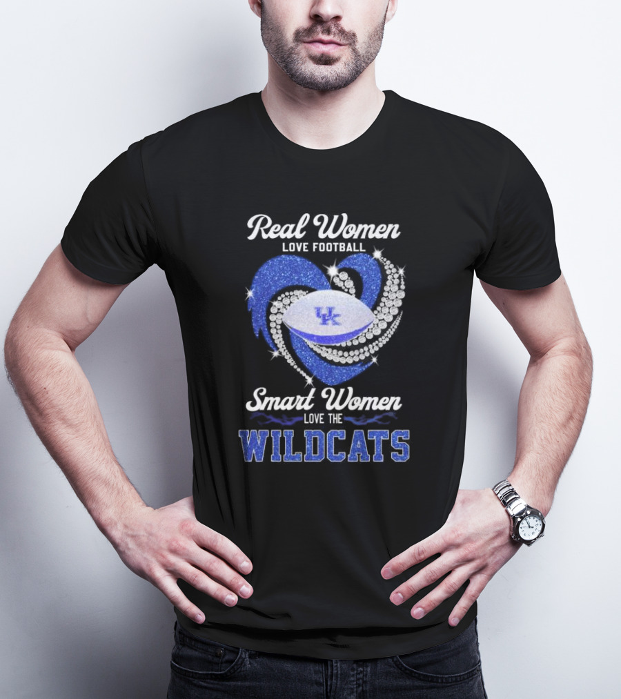 Real Women Love Football Smart Women Love The Wildcats UK Diamond Heart T-Shirt