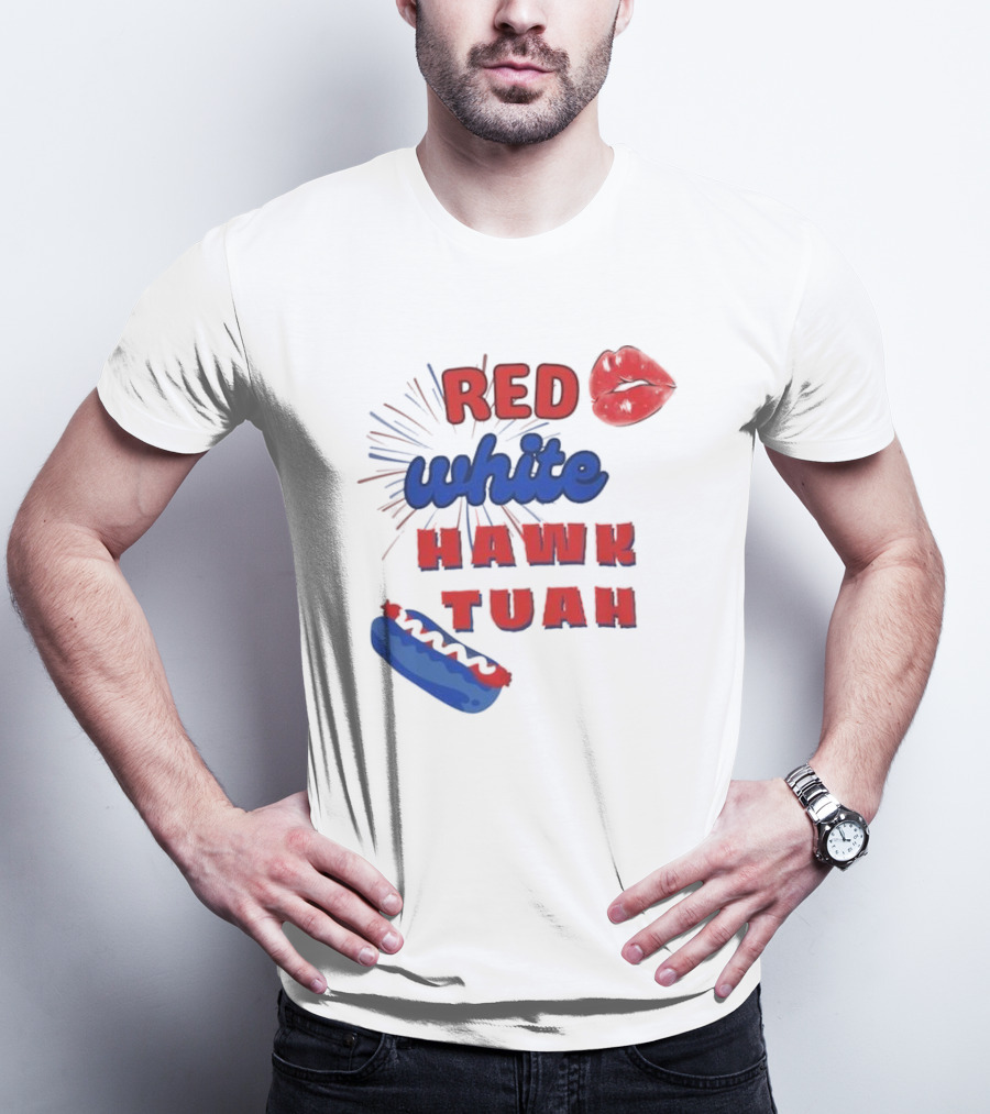 Red White Hawk Tuah Lips Hotdog T-Shirt