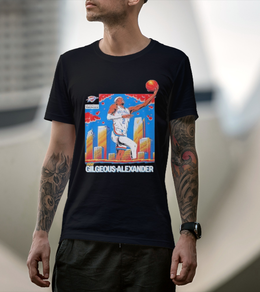 Oklahoma City Thunder Shai Gilgeous-Alexander Skyline Basketball Playoff T-Shirt