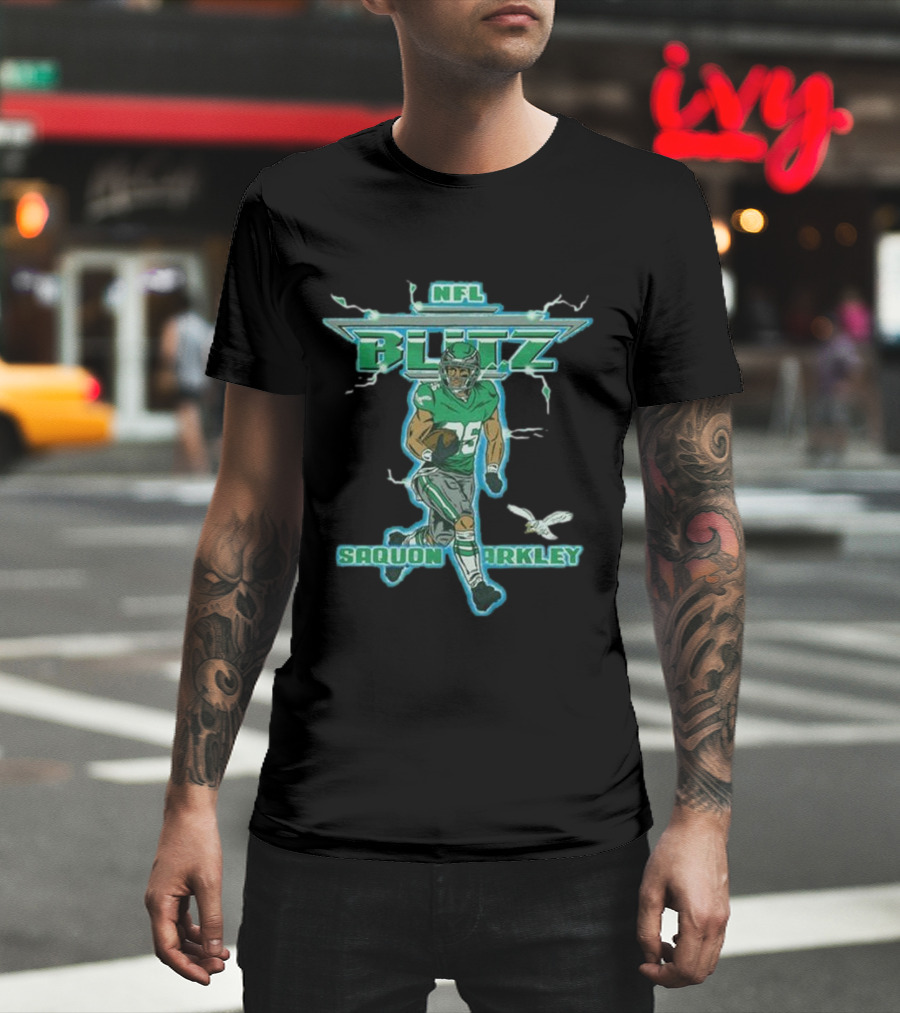 NFL Blitz Eagles Saquon Barkley 26 With Lightning And Wings T-Shirt