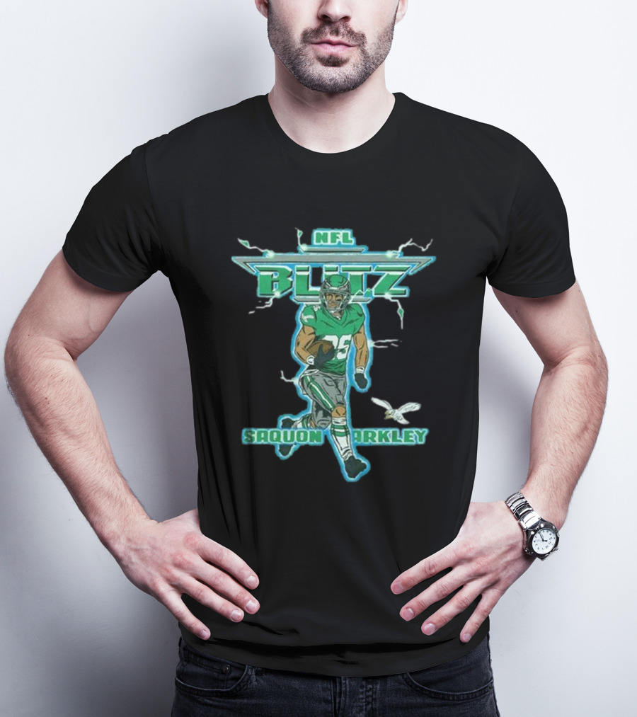 NFL Blitz Eagles Saquon Barkley 26 With Lightning And Wings T-Shirt