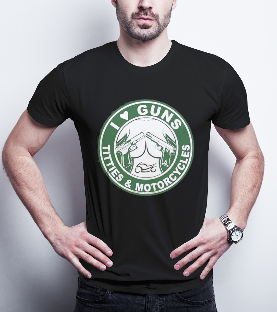 I Love Guns Titties Motorcycles Logo Circle T-Shirt