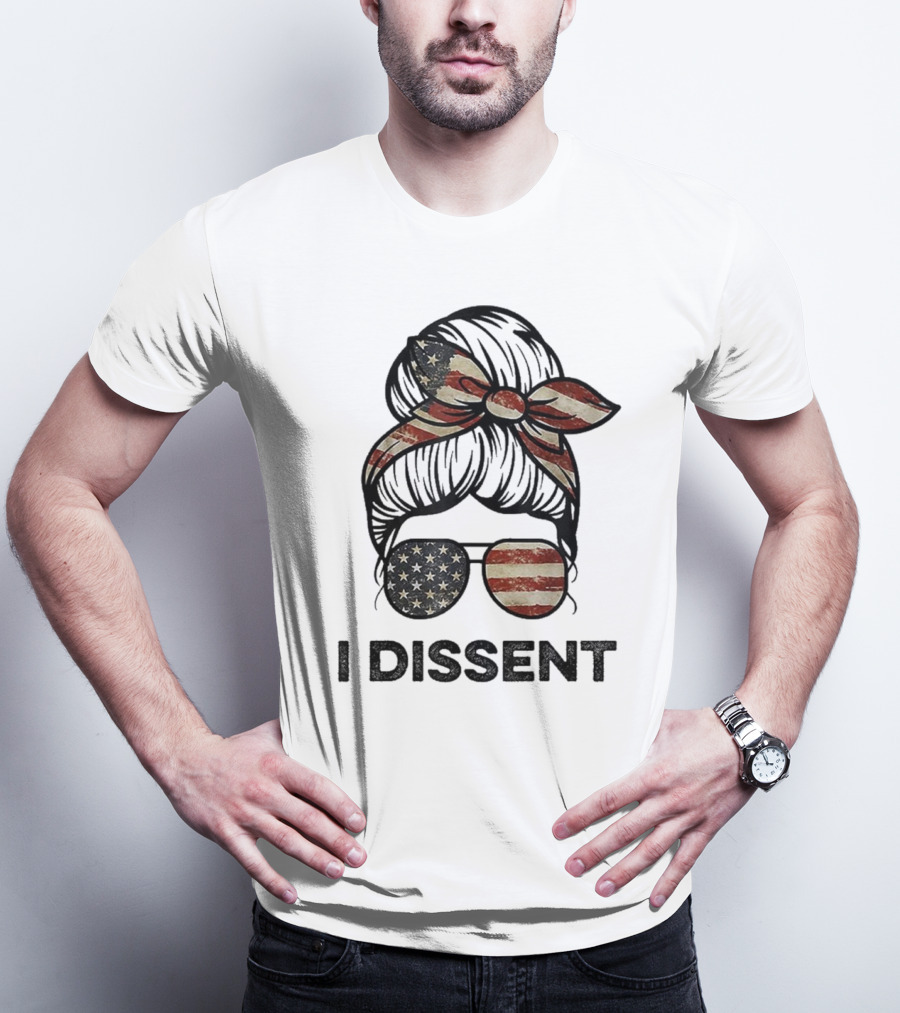 Messy Bun I Dissent USA Flag Vintage Sunglasses Bow T-Shirt