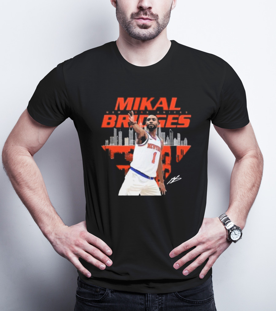 Mikal Bridges New York Knicks Skyline Signature Number 1 T-Shirt