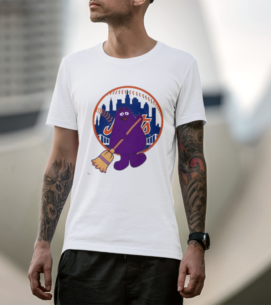 New York Mets Grimace Character Broom Sweep LFGM T-Shirt