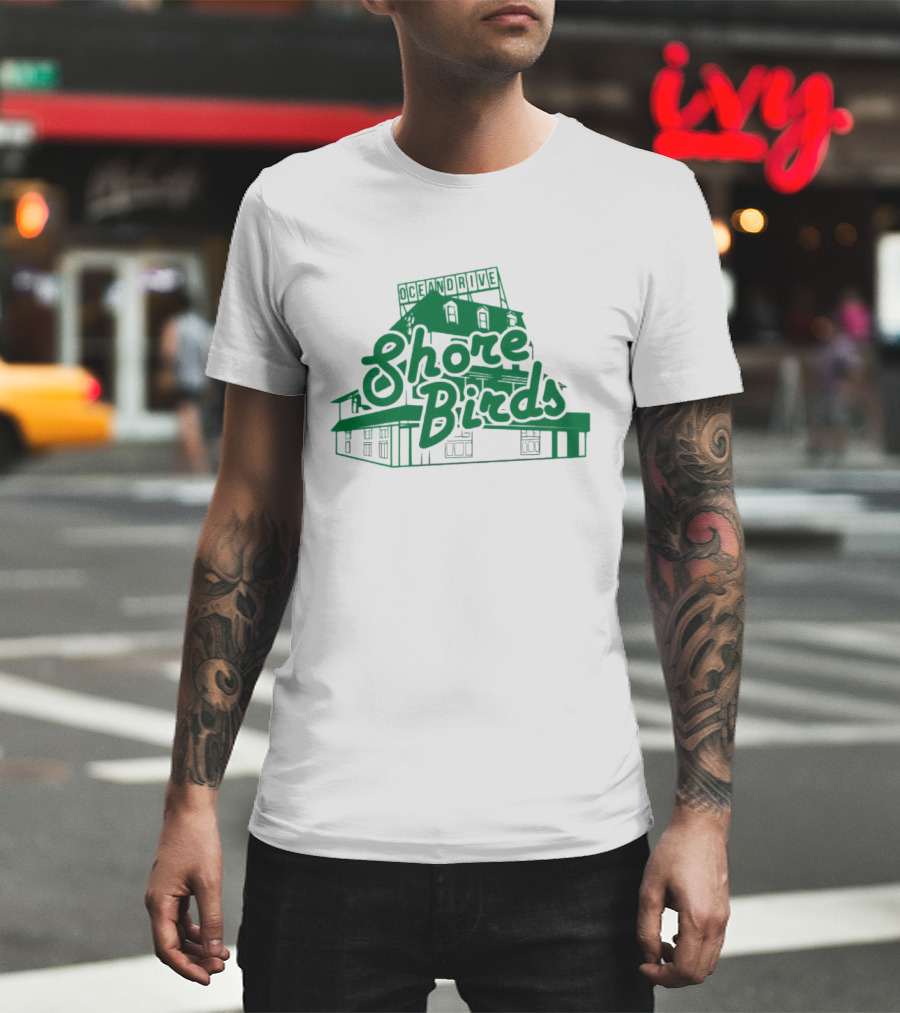 Ocean Drive Shore Birds Retro Sign Building T-Shirt