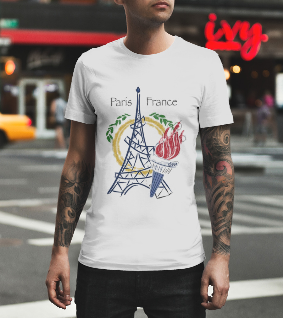 Paris France Eiffel Torch Olympic Laurel Icons T-Shirt