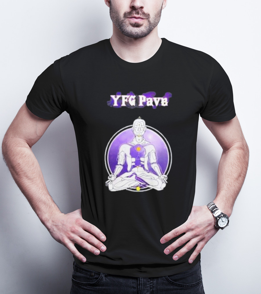 YFG Pave 444 Meditating Robotic Figure Purple Mandala T-Shirt