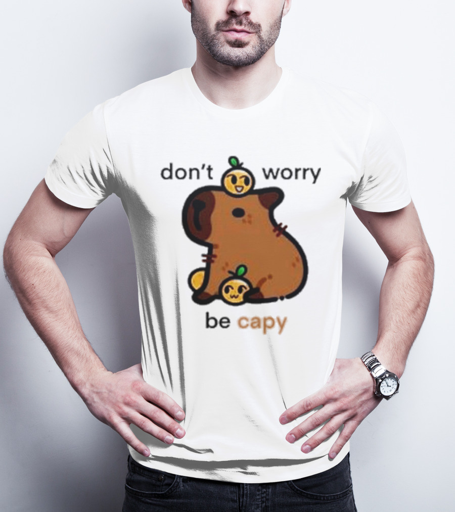 Eveoart Don’t Worry Be Capy Cute Capybara With Fruit Companions T-Shirt