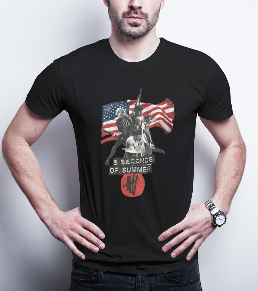 5 Seconds Of Summer American Band With Flag And Tally T-Shirt