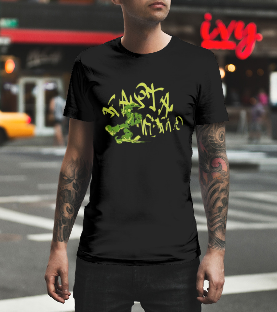Everpress Gum Studio Rasta World Graffiti Robot Skateboarding Neon Green T-Shirt