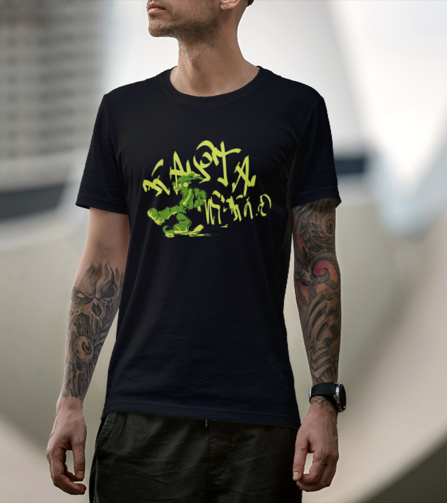 Everpress Gum Studio Rasta World Graffiti Robot Skateboarding Neon Green T-Shirt