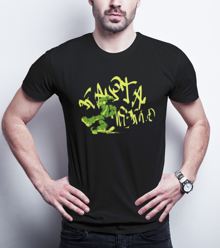Everpress Gum Studio Rasta World Graffiti Robot Skateboarding Neon Green T-Shirt
