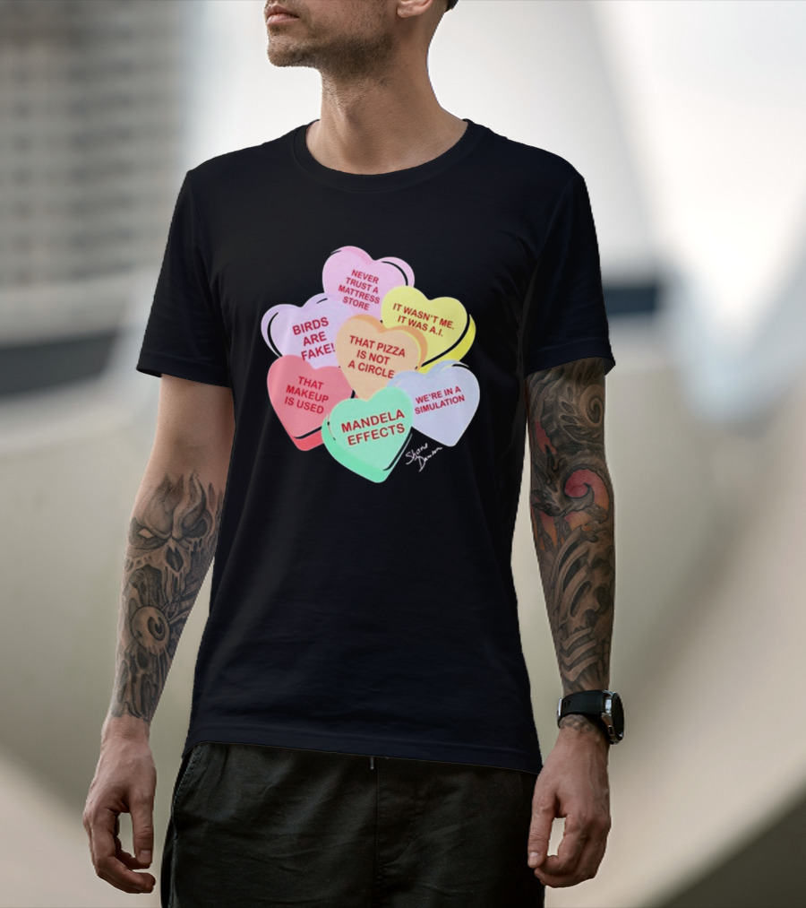 Shane Dawson Conspiracy Hearts Birds Are Fake Mandela Effects Simulation Pizza AI T-Shirt