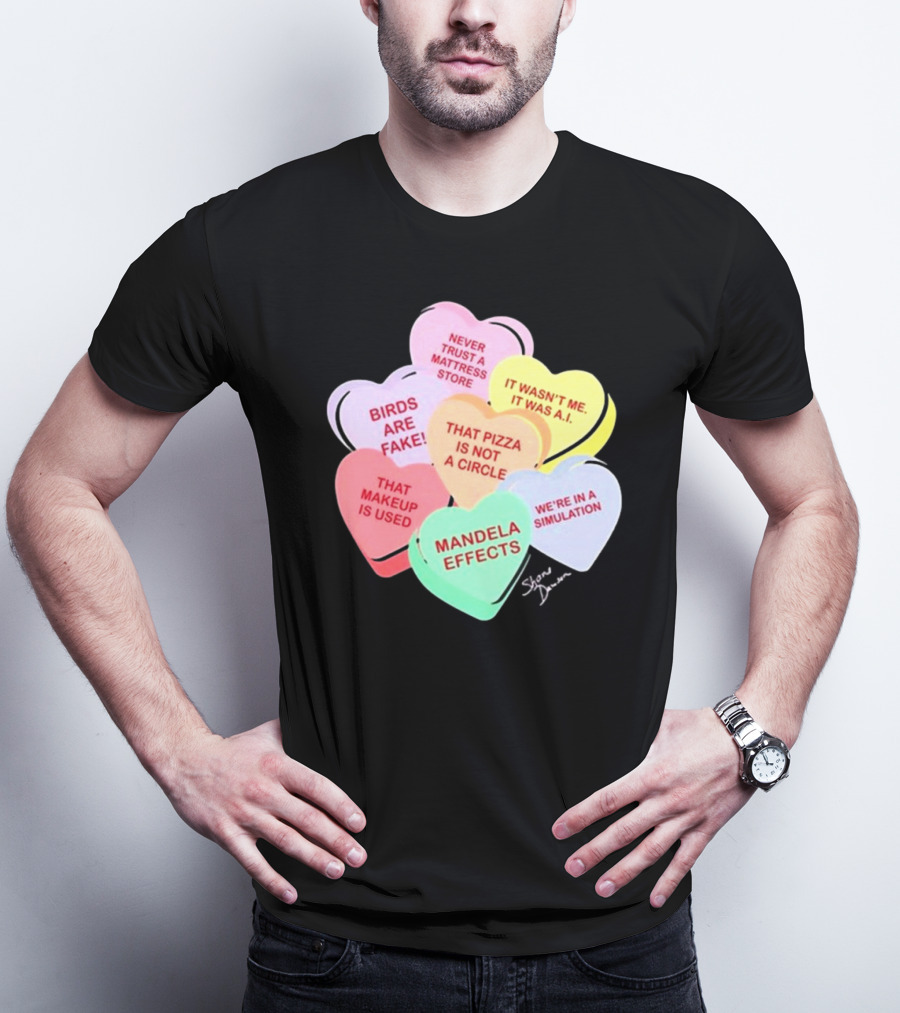 Shane Dawson Conspiracy Hearts Birds Are Fake Mandela Effects Simulation Pizza AI T-Shirt