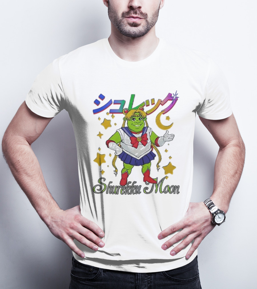 Shurekku Moon Shrek Sailor Moon カラフルな星と月 T-Shirt