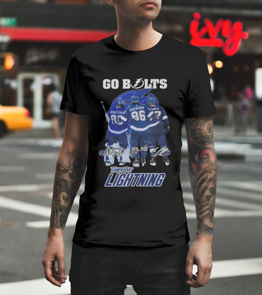 Tampa Bay Lightning Go Bolts Asilevskiy Kucherov Hedman Signatures T-Shirt