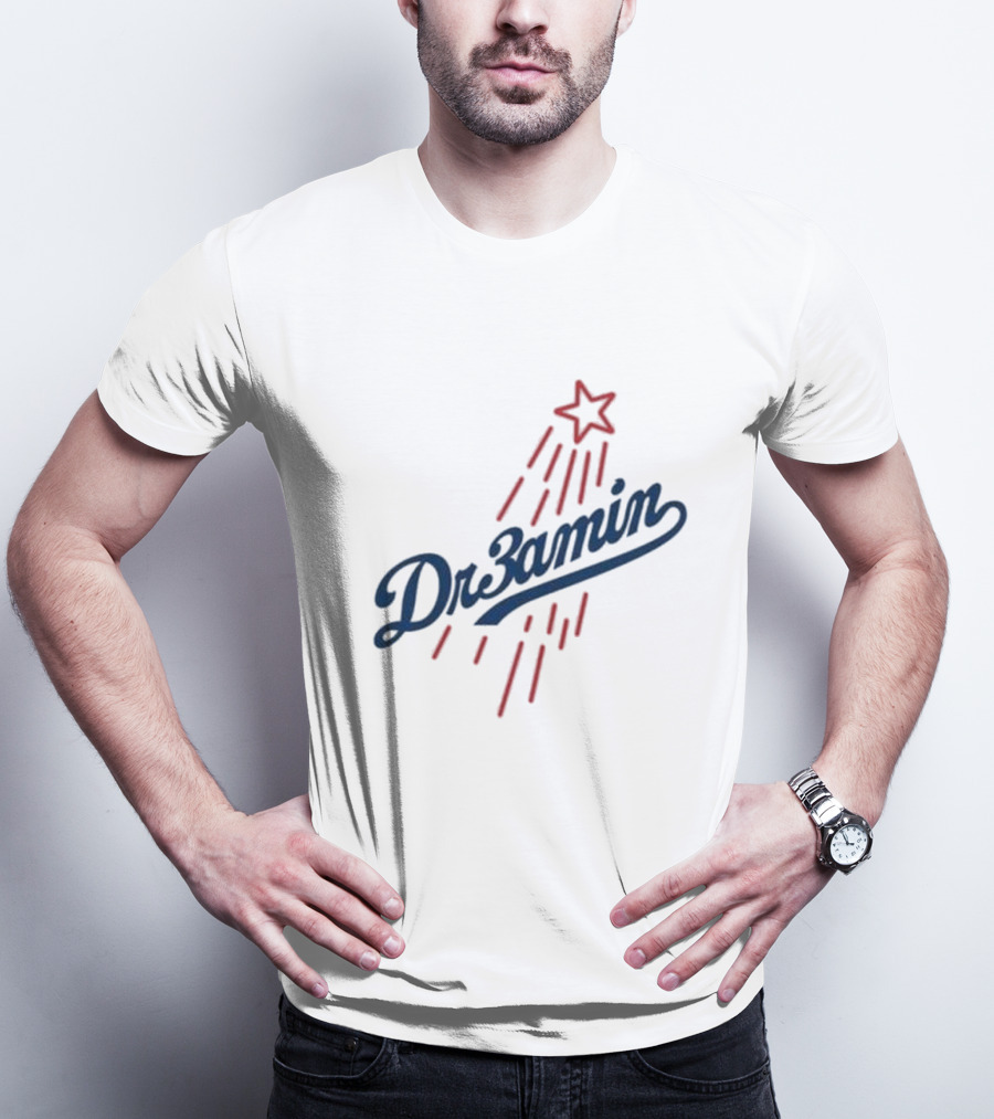 Dr3amin Red Star Streak White Clix Merch LA Star Crew T-Shirt