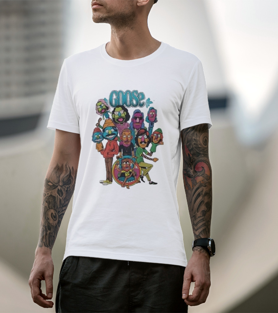 GOOSE Puppets Vibrant Cartoon Characters Ensemble T-Shirt
