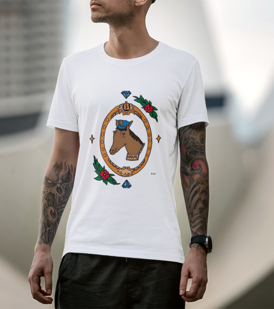 Horse Cop Mom Floral Badge With Diamonds T-Shirt