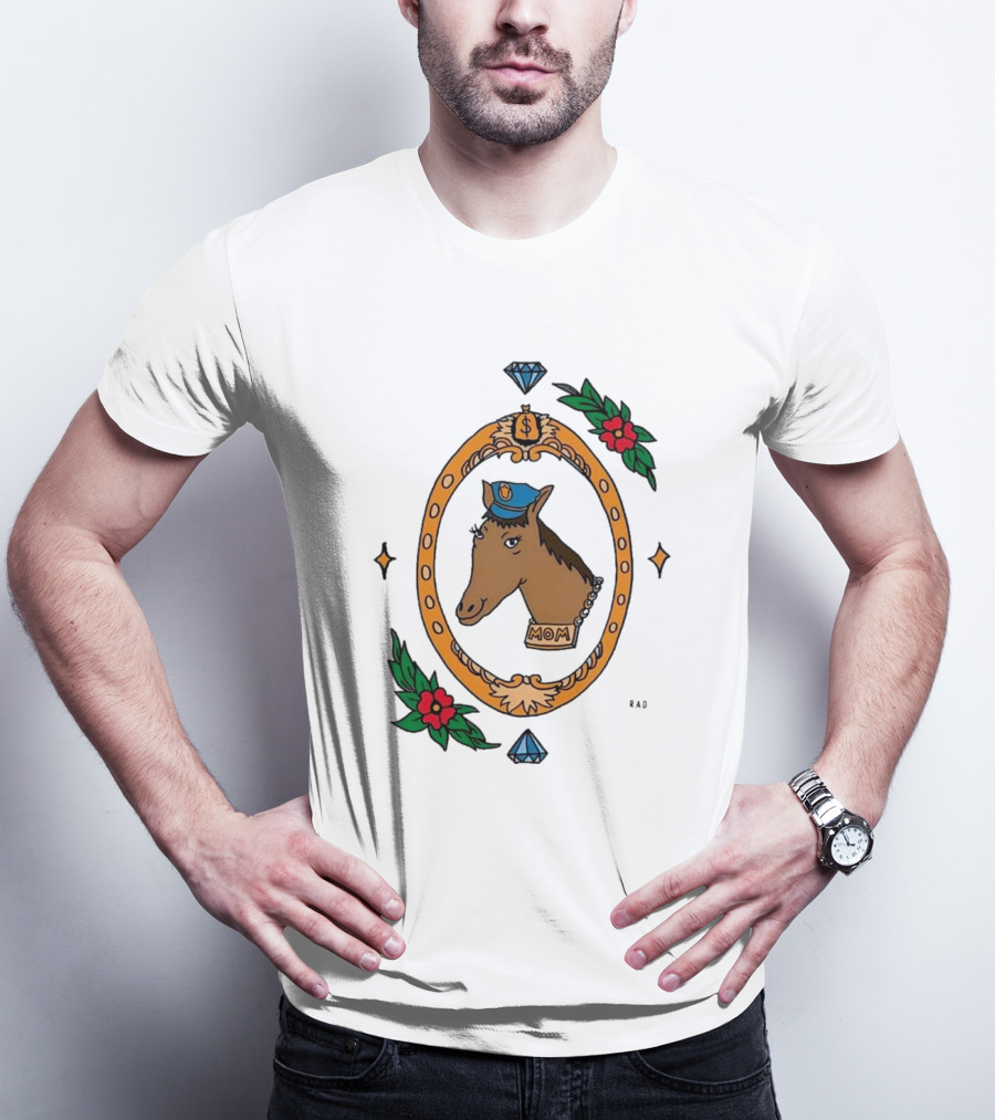 Horse Cop Mom Floral Badge With Diamonds T-Shirt