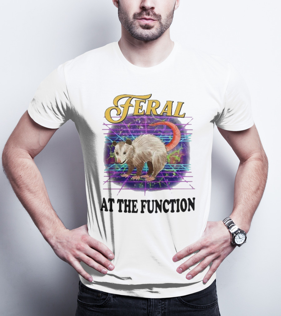 Feral Possum At The Function With Retro Neon Background T-Shirt