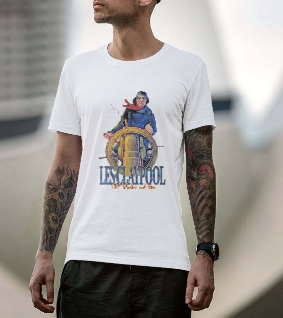 Les Claypool Of Whales And Woe Maritime Adventure Steering Wheel And Seagulls T-Shirt