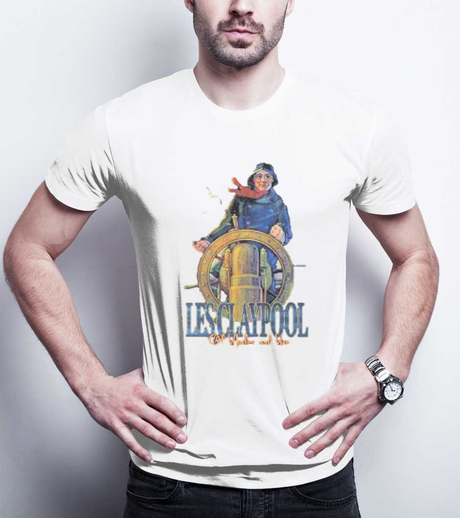 Les Claypool Of Whales And Woe Maritime Adventure Steering Wheel And Seagulls T-Shirt